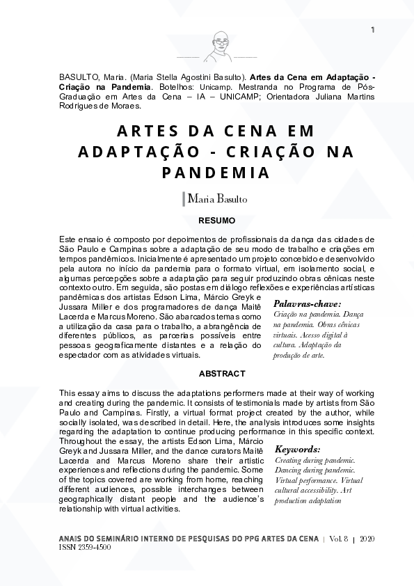 (PDF) Artes da Cena em Adaptação - Criação na Pandemia | Maria Basulto ...