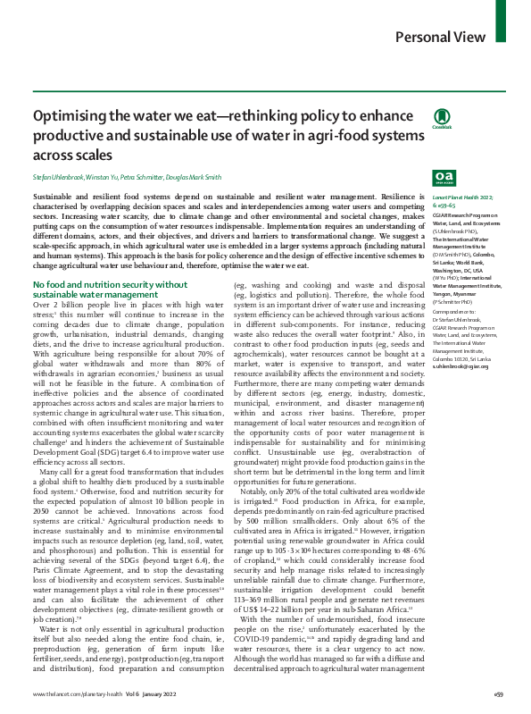 (PDF) Optimising the water we eat—rethinking policy to enhance ...