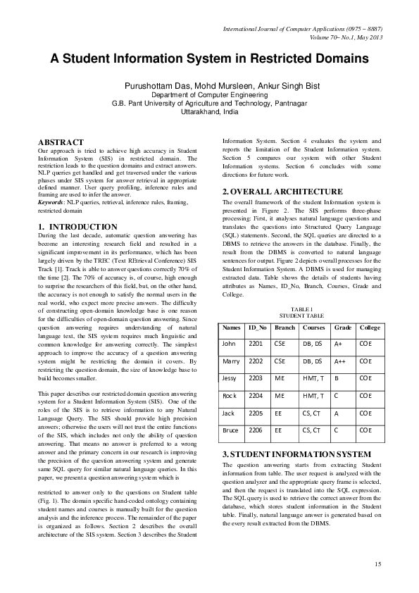 (PDF) A Student Information System in Restricted Domains
