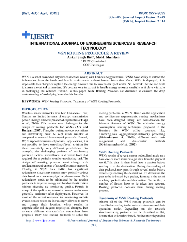 (PDF) WSN Routing Protocols: A Review