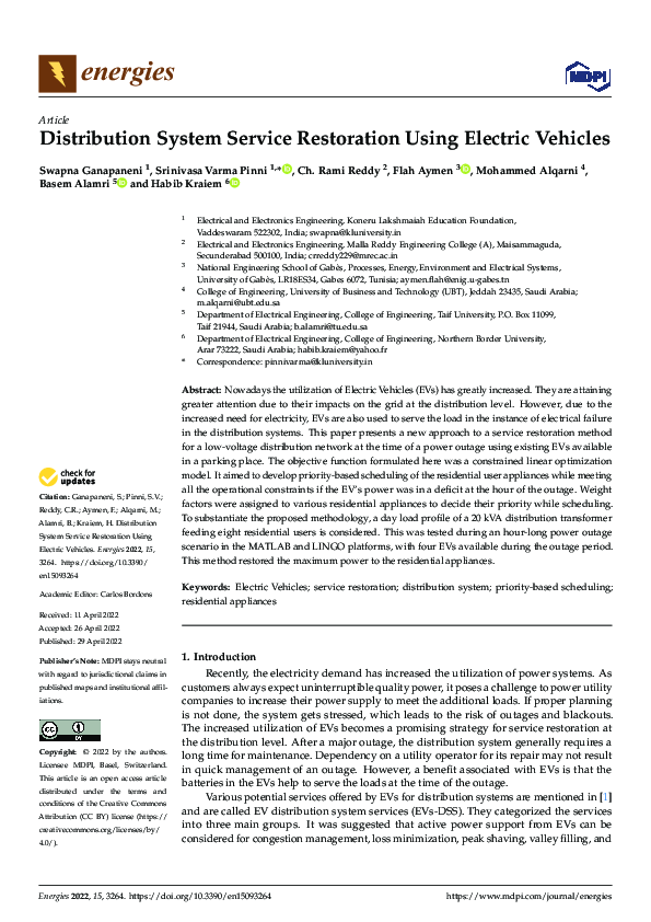 (PDF) Distribution System Service Restoration Using Electric Vehicles