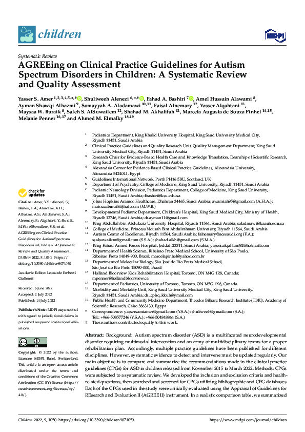 (PDF) AGREEing on Clinical Practice Guidelines for Autism Spectrum ...