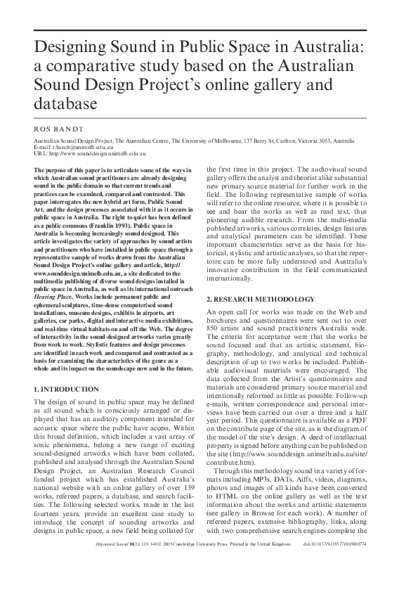 (PDF) Designing Sound in Public Space in Australia: A Comparative Study ...