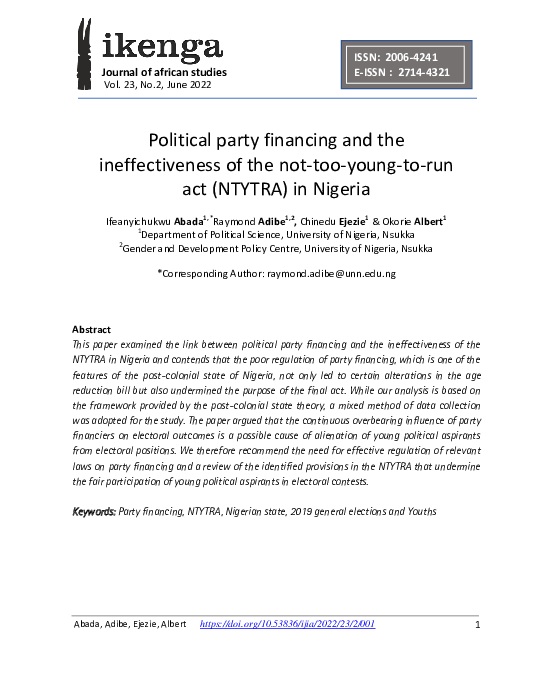 (PDF) Political party financing and the ineffectiveness of the-not-too ...