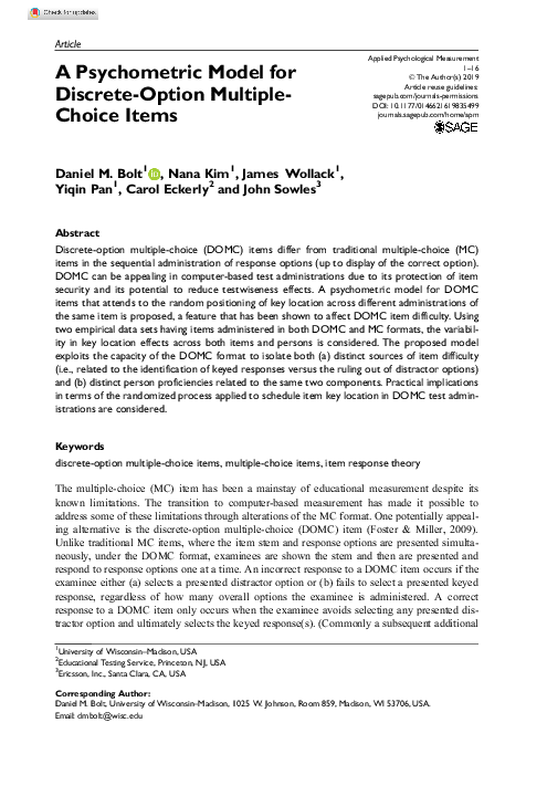 (PDF) A Psychometric Model for Discrete-Option Multiple-Choice Items