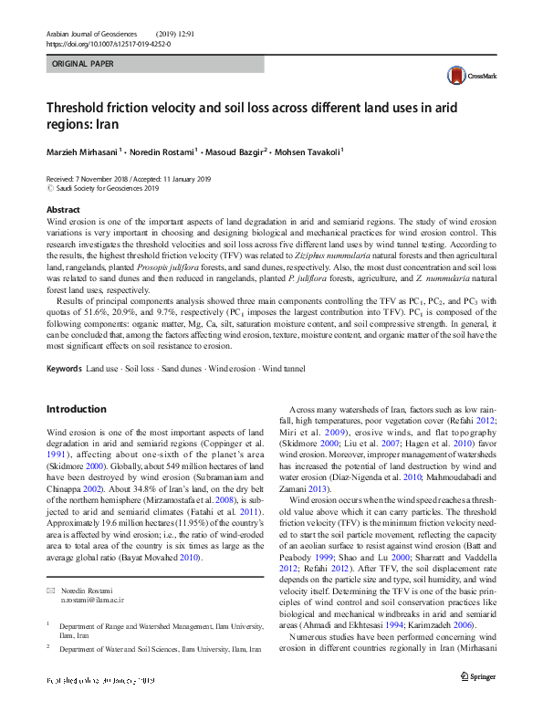 (PDF) Threshold friction velocity and soil loss across different land ...