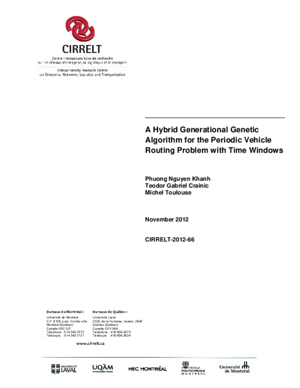 Pdf A Hybrid Generational Genetic Algorithm For The Periodic Vehicle Routing Problem With Time 