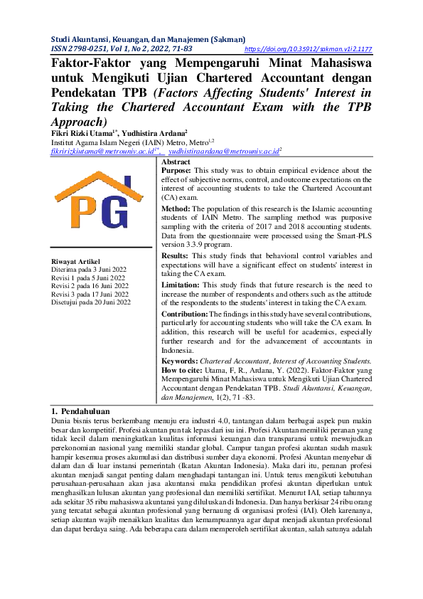 (PDF) Faktor-Faktor yang Mempengaruhi Minat Mahasiswa untuk Mengikuti Ujian Chartered Accountant ...