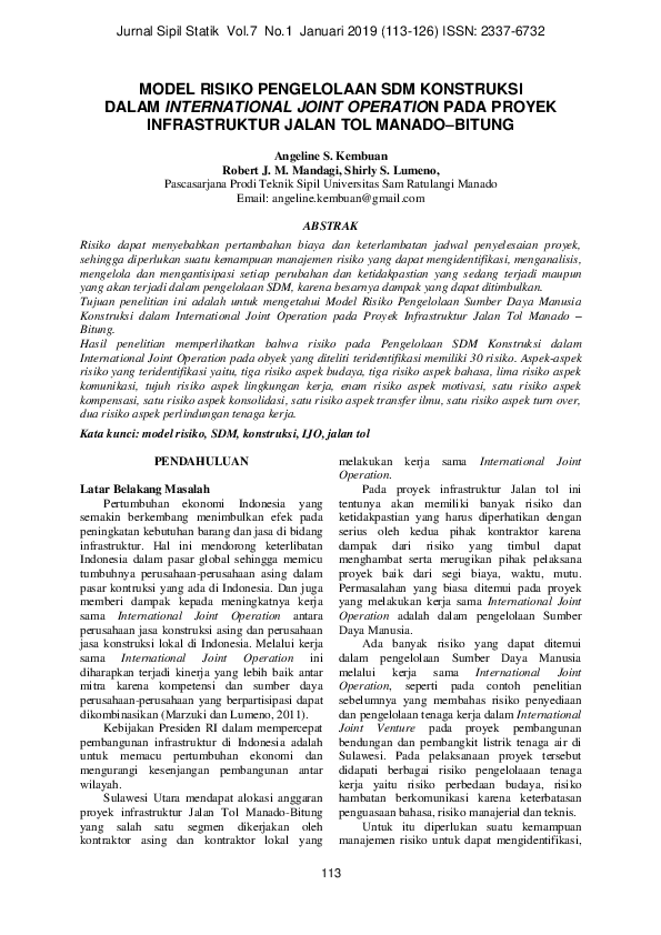 (PDF) Model Risiko Pengelolaan SDM Konstruksi Dalam International Joint Operation Pada Proyek ...