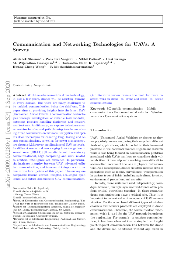 (PDF) Communication and networking technologies for UAVs: A survey (PDF) Communication and networking technologies for UAVs: A survey