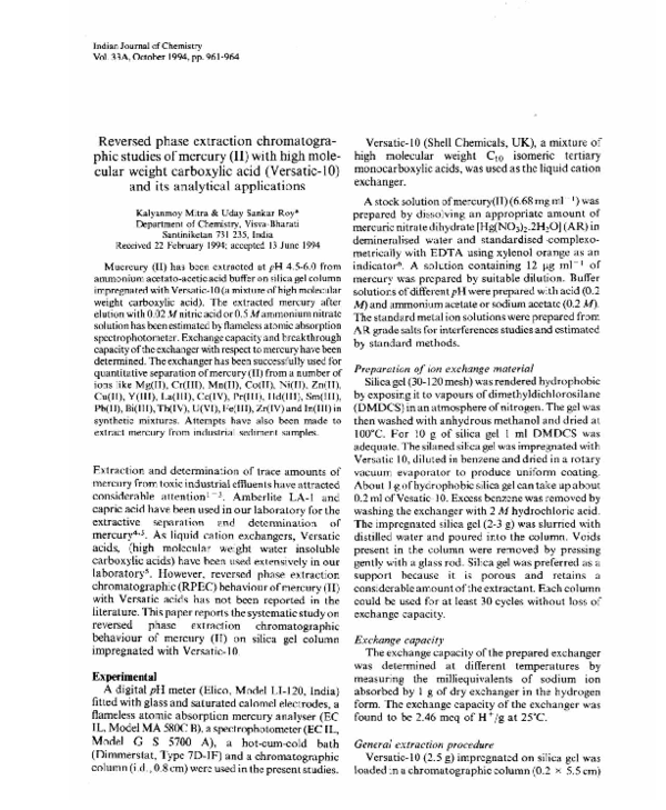 (PDF) Reversed phase extraction chromatographic studies of mercury (II ...