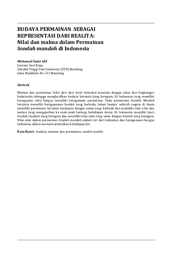 (PDF) Budaya Permainan Sebagai Representasi Dari Realita: Nilai Dan ...