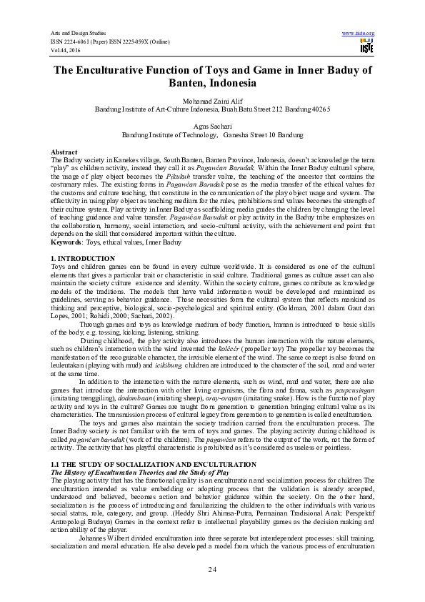 (PDF) The Enculturative Function of Toys and Game in Inner Baduy of ...