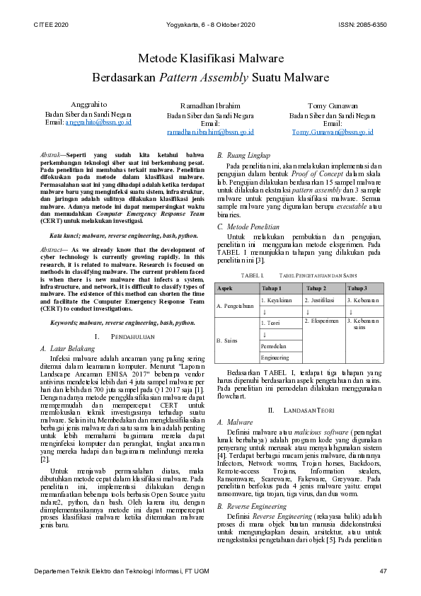(PDF) Metode Klasifikasi Malware Berdasarkan Pattern Assembly Suatu Malware