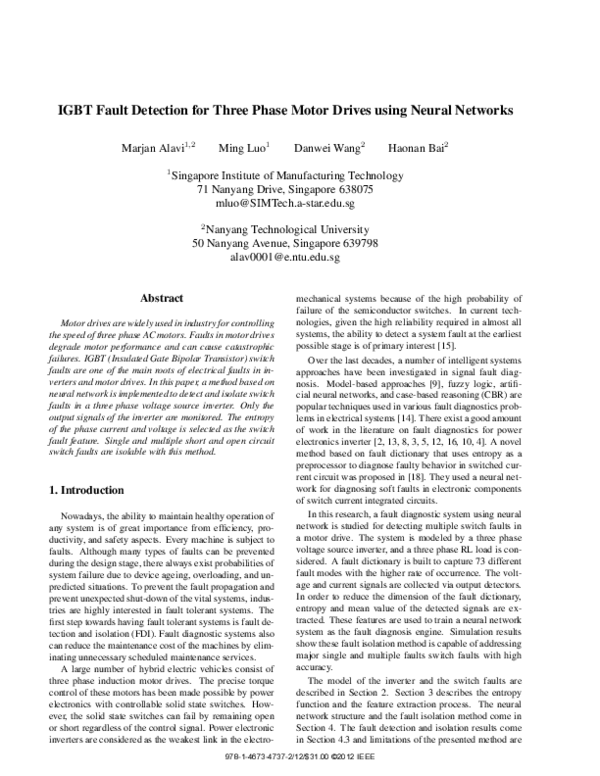 (PDF) Neural Network IGBT Fault Detection in Drives