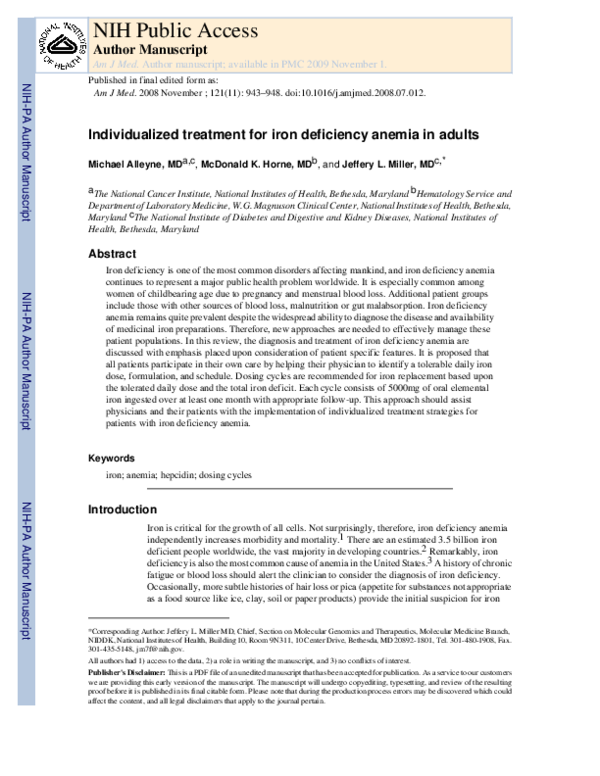 (PDF) Individualized Treatment for Iron-deficiency Anemia in Adults