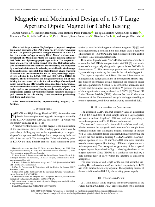 (PDF) Magnetic and Mechanical Design of a 15-T Large Aperture Dipole ...