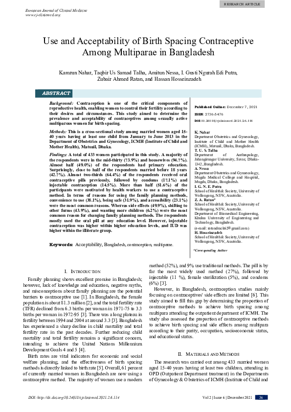 (PDF) Use and Acceptability of Birth Spacing Contraceptive Among ...