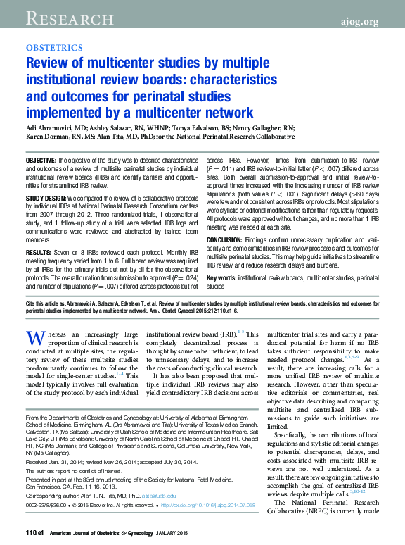 (PDF) Review of multicenter studies by multiple institutional review ...
