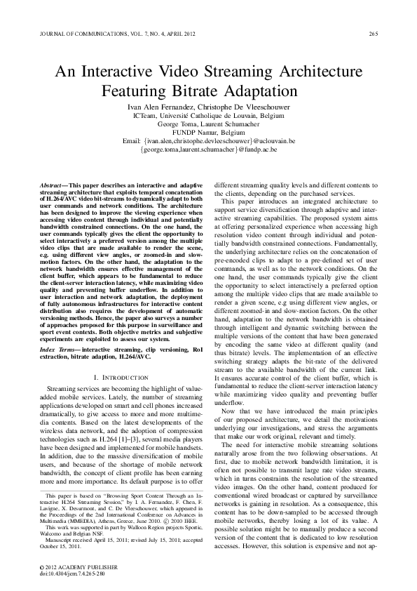 (PDF) An Interactive Video Streaming Architecture Featuring Bitrate ...