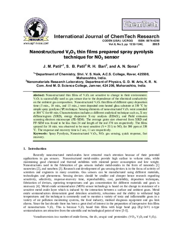 (PDF) Nanostructured V2O5 thin films prepared spray pyrolysis technique for NO2 sensor