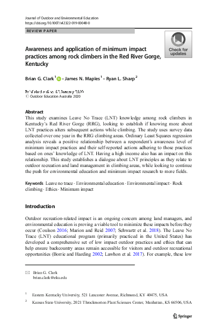 (PDF) Awareness and application of minimum impact practices among rock ...