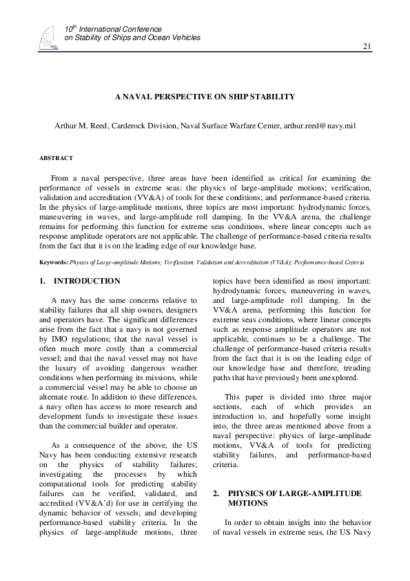 (PDF) A Naval Perspective on Ship Stability
