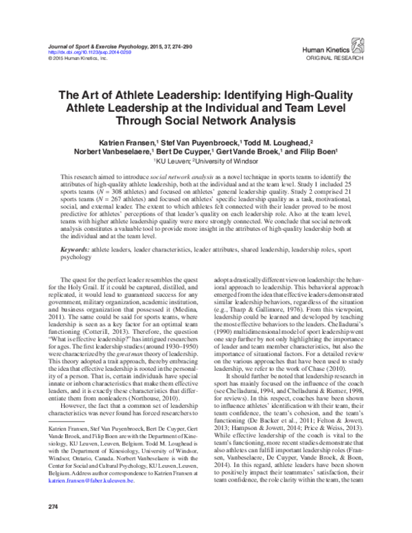 (PDF) The Art of Athlete Leadership: Identifying High-Quality Athlete ...