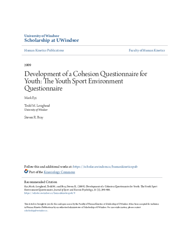 (PDF) Development of a Cohesion Questionnaire for Youth: The Youth ...
