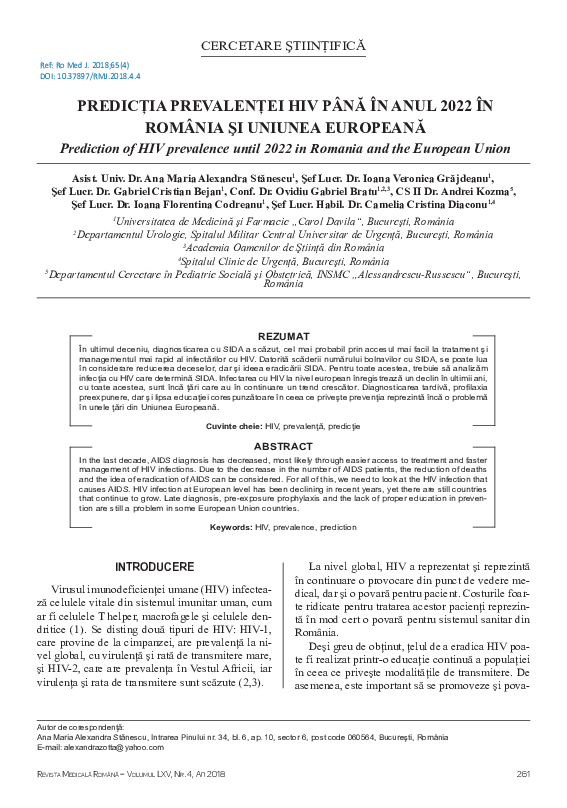 (PDF) Prediction of HIV prevalence until 2022 in Romania and the European Union | Ioana Codreanu ...