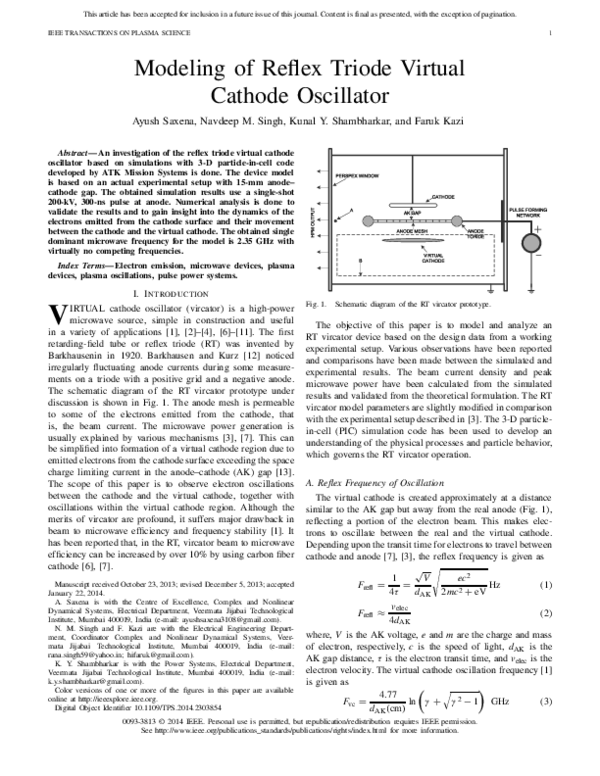 (PDF) Modeling of Reflex Triode Virtual Cathode Oscillator