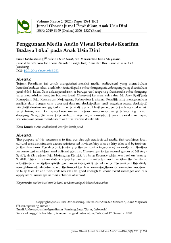 (PDF) Penggunaan Media Audio Visual Berbasis Kearifan Budaya Lokal pada Anak Usia Dini