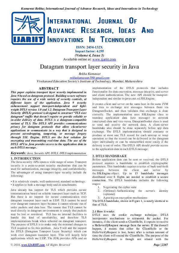 (PDF) Datagram transport layer security in Java (PDF) Datagram transport layer security in Java