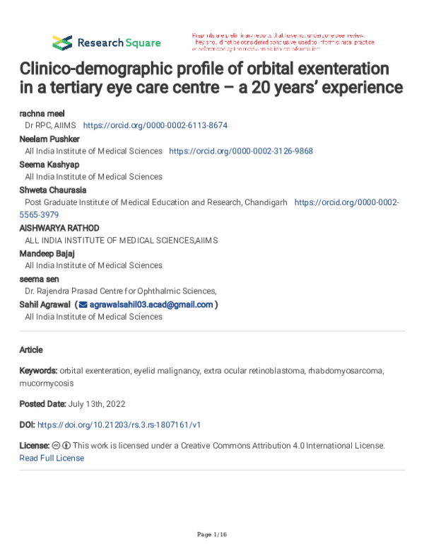 (PDF) Clinico-demographic profile of orbital exenteration in a tertiary ...