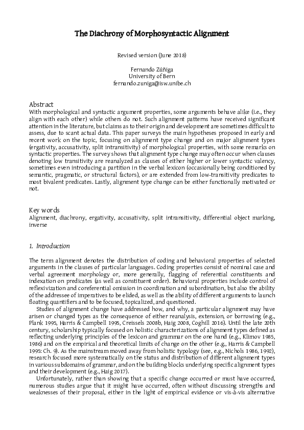 (PDF) The diachrony of morphosyntactic alignment