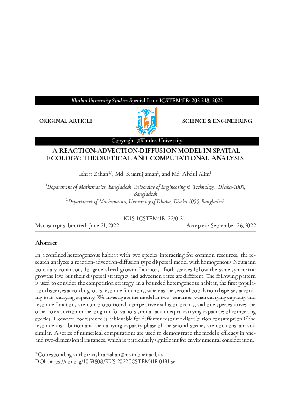 Pdf A Reaction Advection Diffusion Model In Spatial Ecology Theoretical And Computational