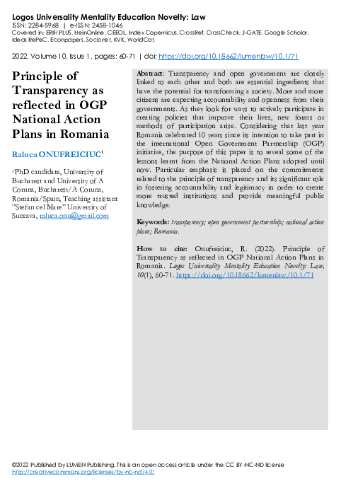 (PDF) Principle of Transparency as reflected in OGP National Action ...