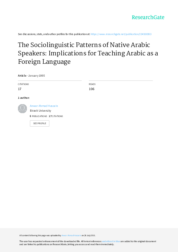 (PDF) The Sociolinguistic Patterns of English and Arabic Native Speakers