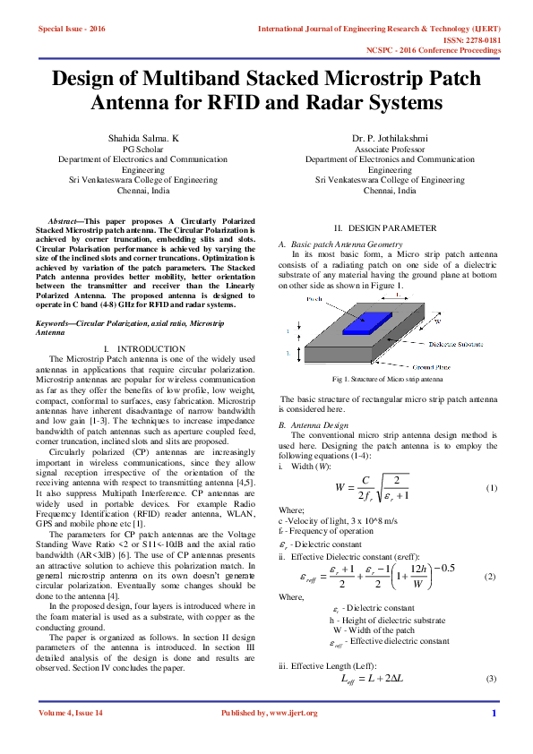 (PDF) Design of Multiband Stacked Microstrip Patch Antenna for RFID and Radar Systems