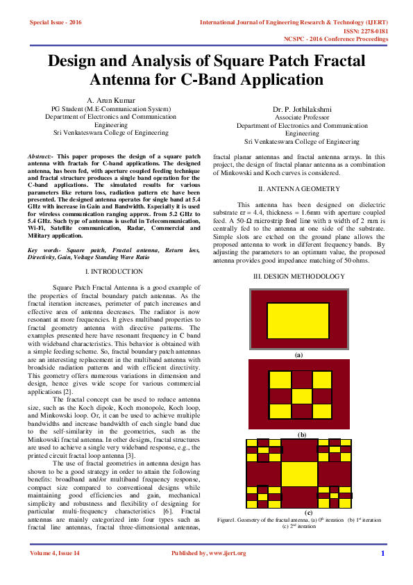 (PDF) Design and Analysis of Square Patch Fractal Antenna for C-Band ...