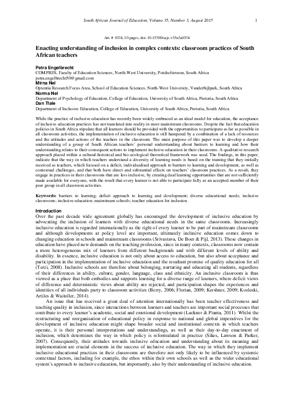 (PDF) Enacting understanding of inclusion in complex contexts ... (PDF) Enacting understanding of inclusion in complex contexts ...