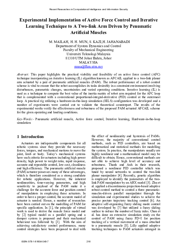 (PDF) Experimental Implementation of Active Force Control and Iterative Learning Algorithm to ...