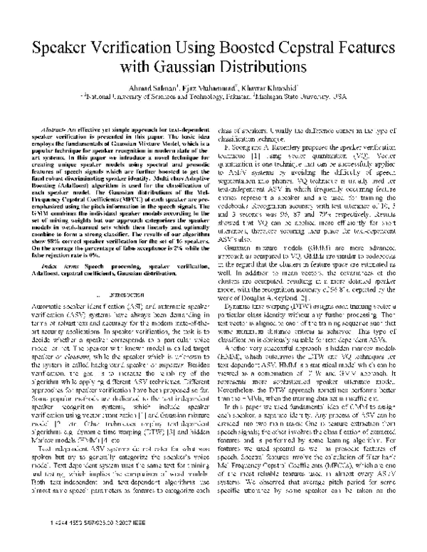 Pdf Speaker Verification Using Boosted Cepstral Features With