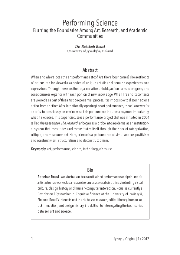 Pdf Performing Science Blurring The Boundaries Among Art Research And Academic Communities