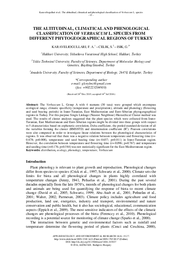 (PDF) The Altitudinal, Climatical and Phenological Classification of ...