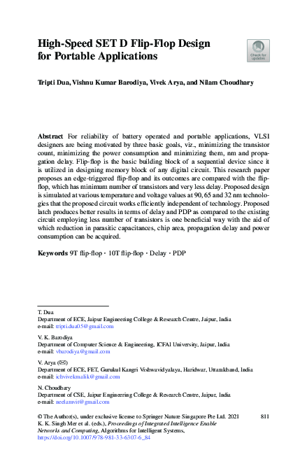 (PDF) High-Speed SET D Flip-Flop Design for Portable Applications