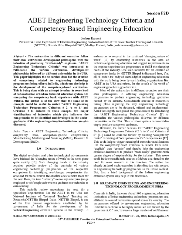 (PDF) ABET Engineering Technology Criteria and Competency Based ...