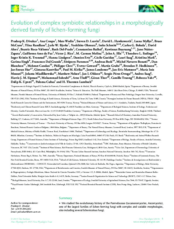 (PDF) Evolution of complex symbiotic relationships in a morphologically derived family of lichen ...