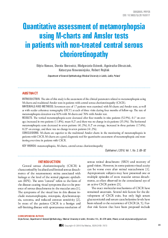 (PDF) Quantitative assessment of metamorphopsia using M-charts and ...