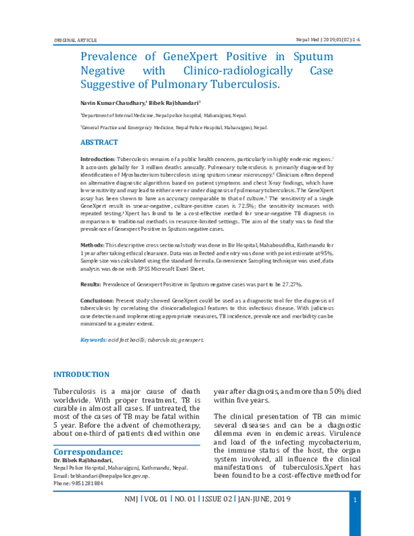 (PDF) Prevalence of GeneXpert Positive in Sputum Negative with Clinico ...